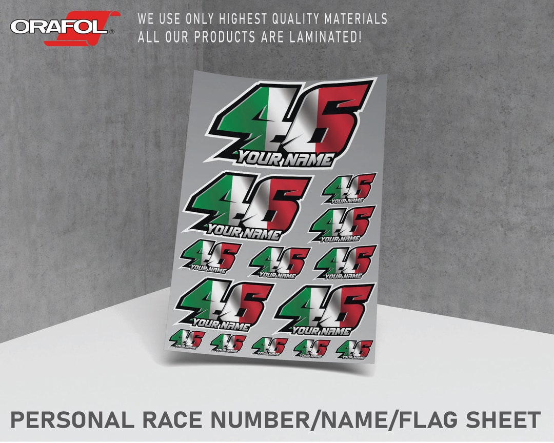 Personal Custom Race Number Name and Flag Stickers Decals Graphics ...