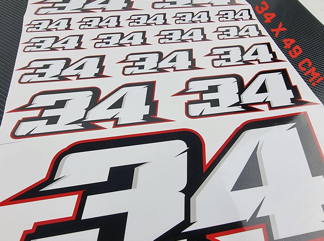 Personal Custom Race Numbers Sheet 49x34cm Stickers Decals Graphics ...