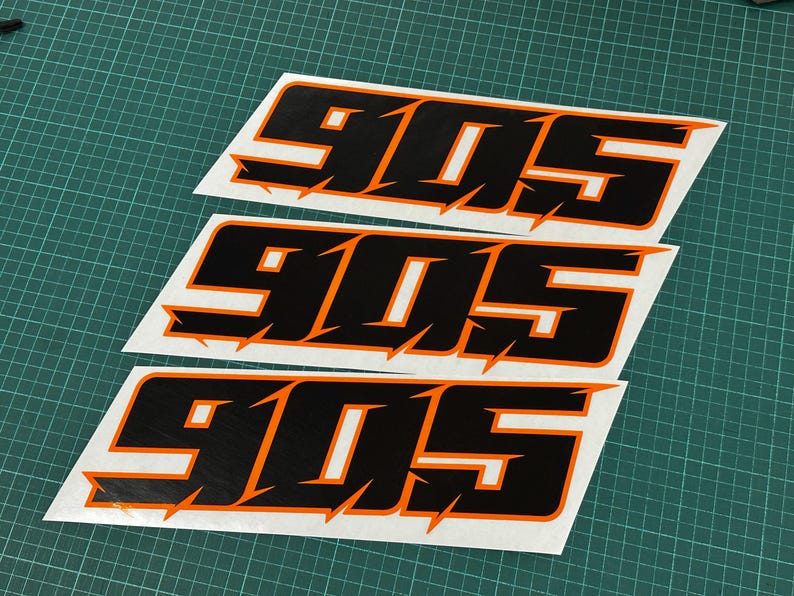 Fluorescent Racing Number Decals: Custom Vinyl Stickers, UV Laminated ...