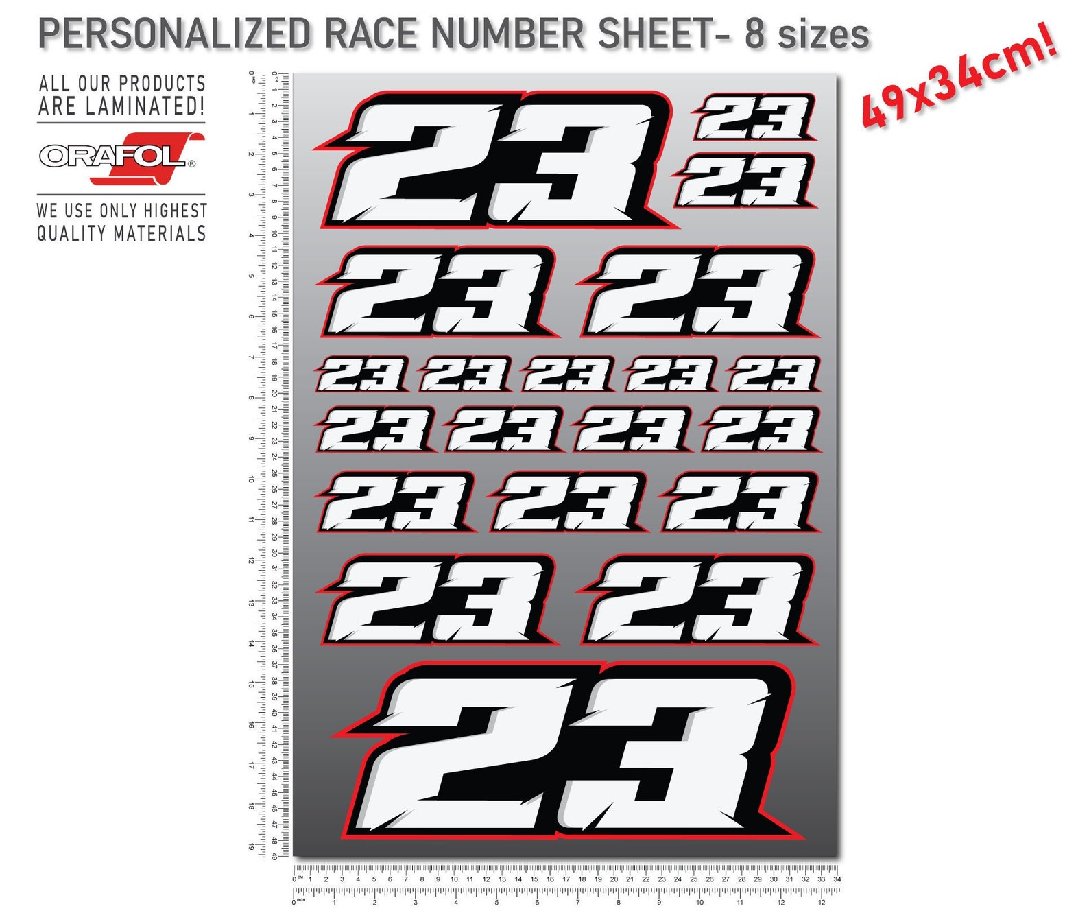 Personal Custom Race Numbers Sheet 49x34cm Stickers Decals Graphics ...