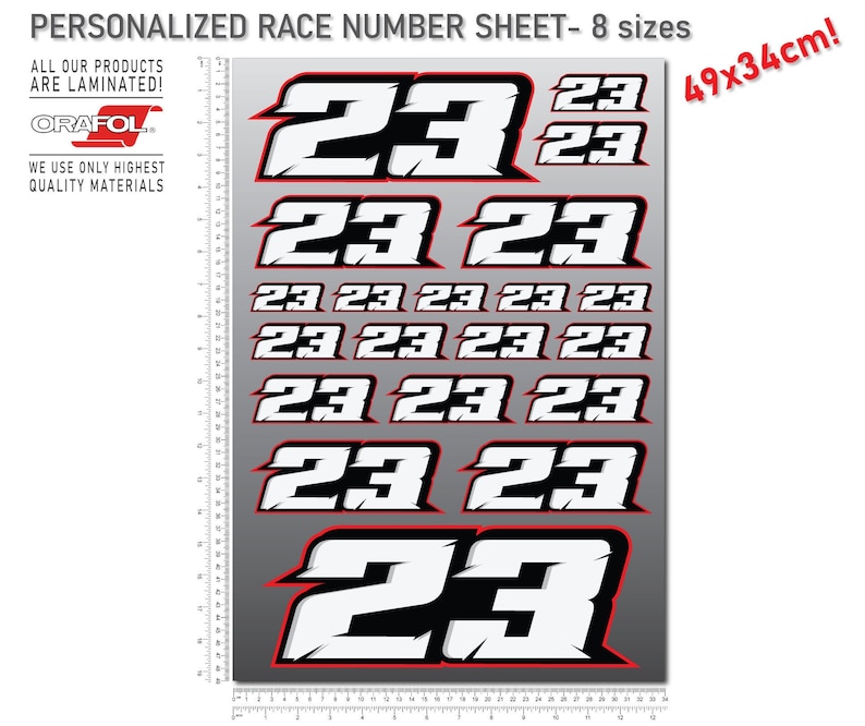 Personal Custom Race Numbers Sheet 49x34cm Stickers Decals Graphics ...