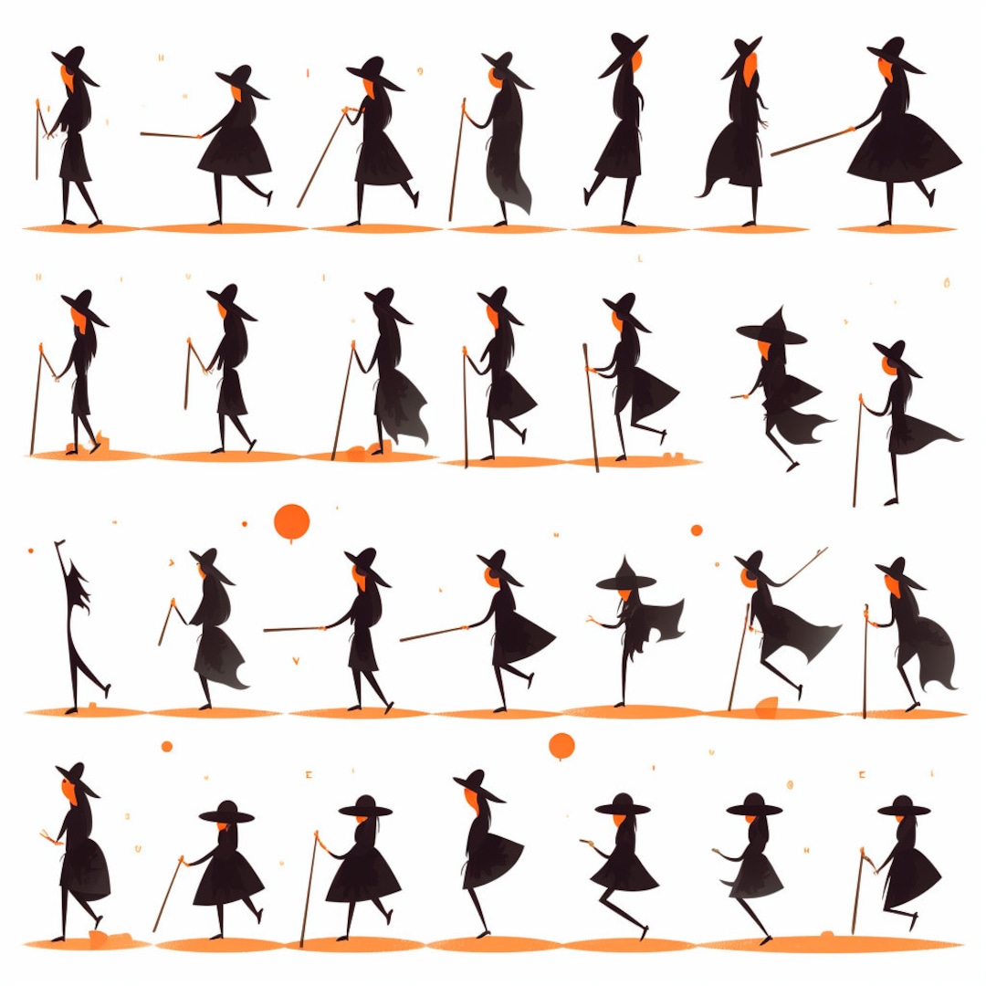 Cartoon Witch Character Illustrations, Paper & Craft Designs - Etsy