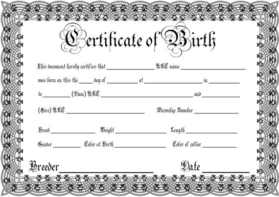 American Breeder Birth Certificates Black and White - Etsy
