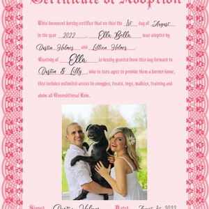 Puppy & Dog Couple's Adoption Certificate (pink) - Etsy