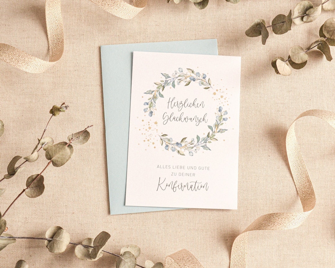 Map Gift Confirmation Congratulations Card Folding Card Eucalyptus Gold ...