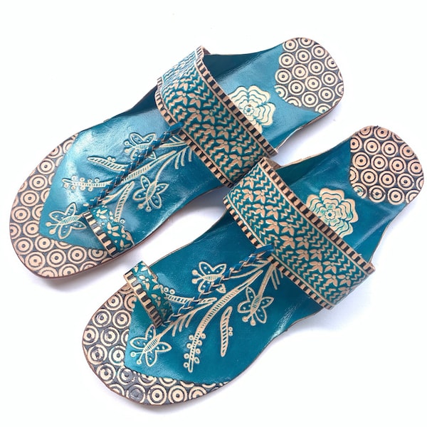 Blue Leather Sandals - Etsy