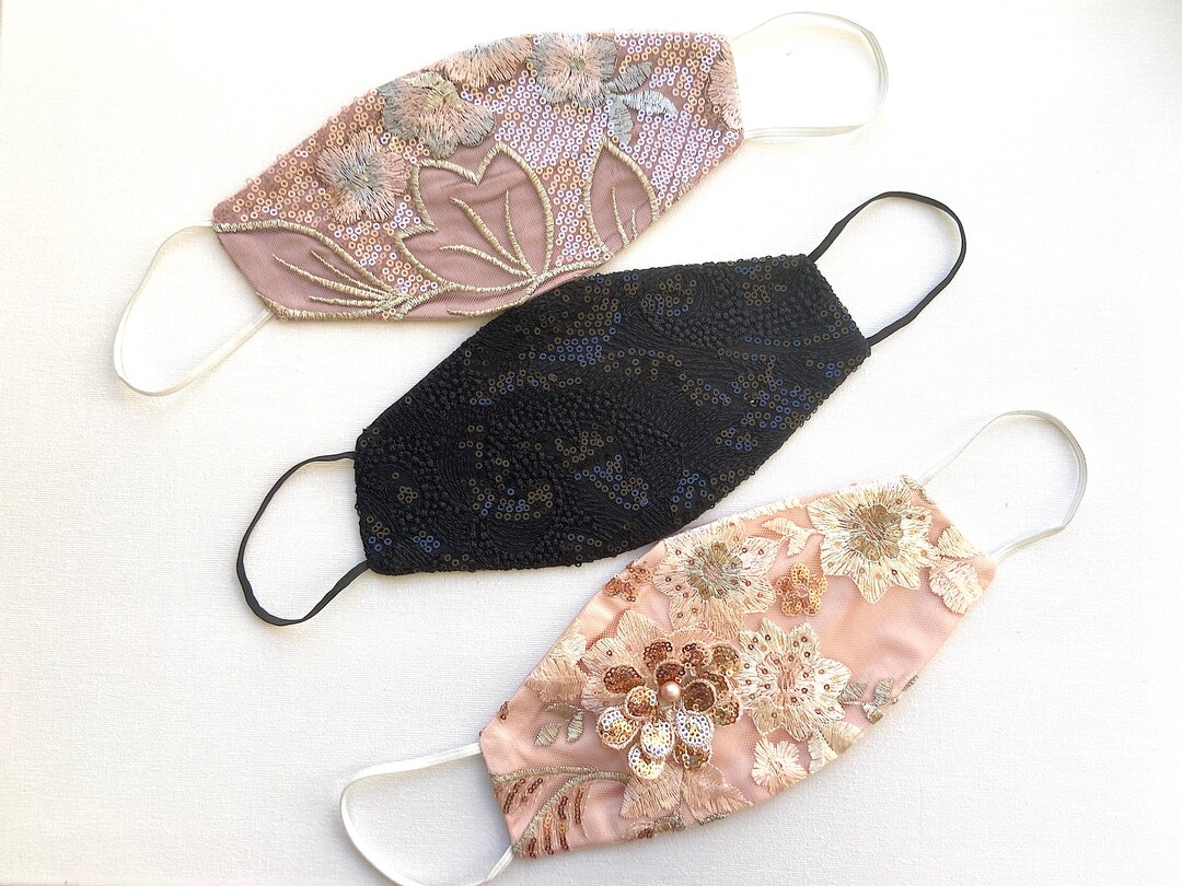 Sequin Face Mask, Set of 3 Face Mask, Embellished Bridal Mask, Floral ...