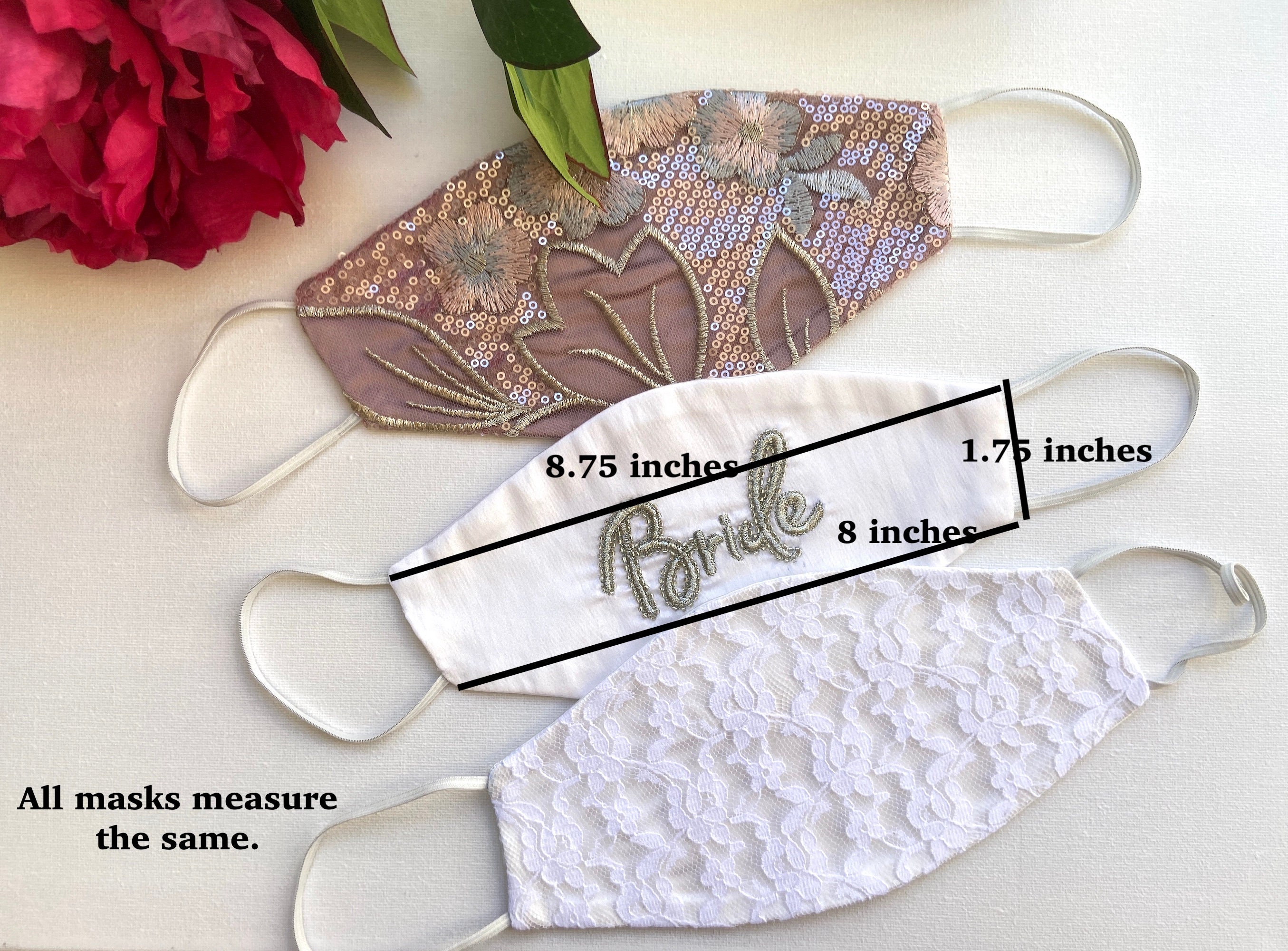 Women Wedding Face Mask Set of 3, Bride Mask, White Lace Mask, Mauve ...