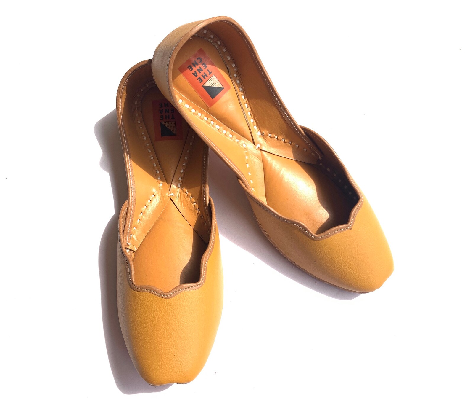 Mustard Yellow Leather Womens Ballet Shoes, Flat Slip Ons, Khussa ...