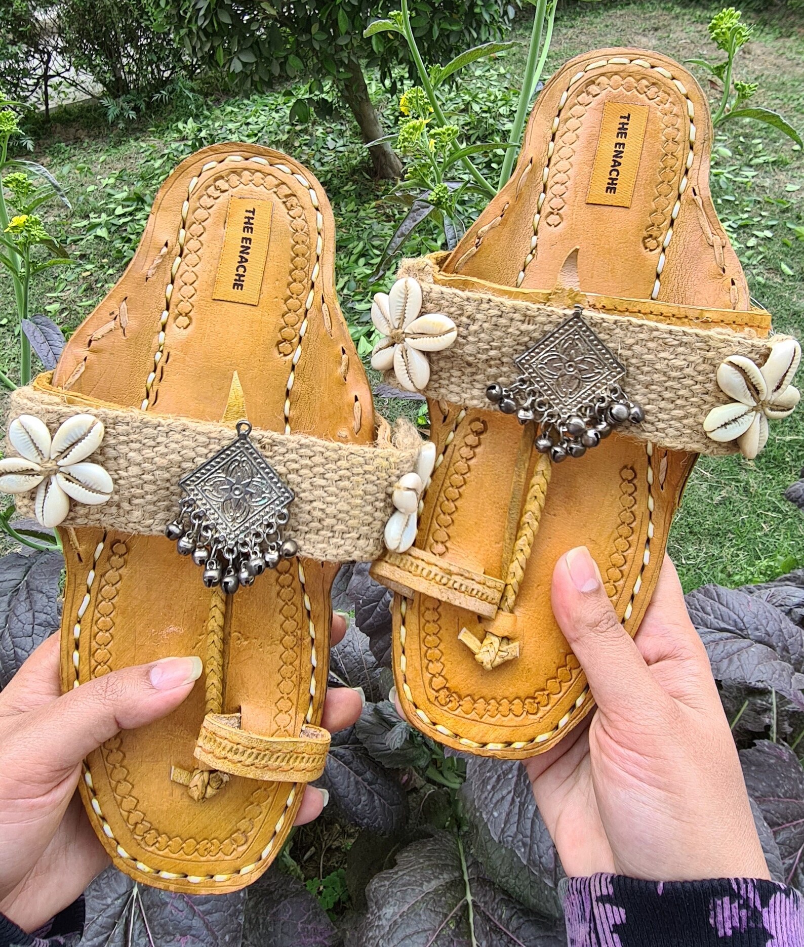 Cowrie Shell & Silver Oxidized Boho Style Women's Leather Flat Sandals ...