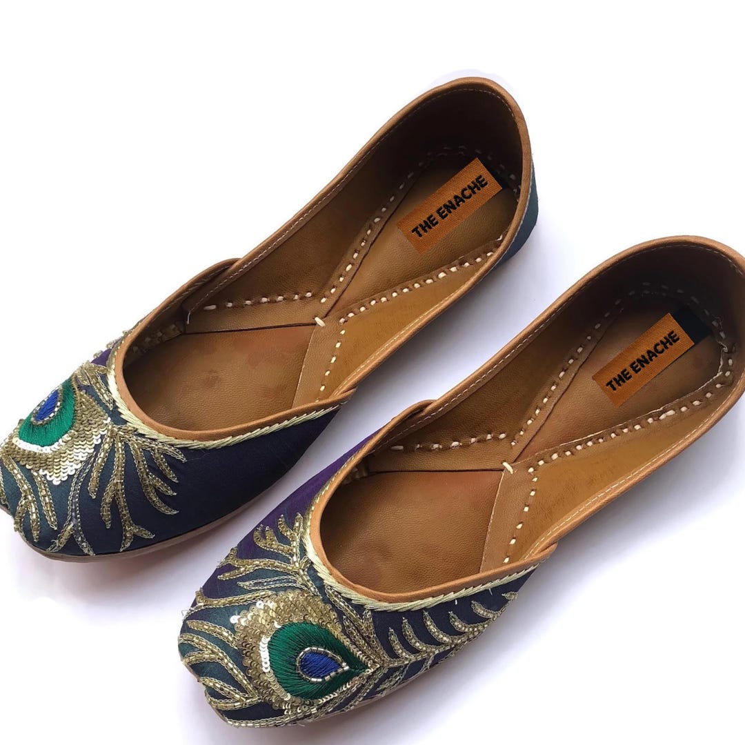 Navy Blue Peacock Bridal Flats for Women, Handmade Wedding Ballet Shoes ...