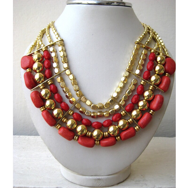 Red Bib Necklace - Etsy