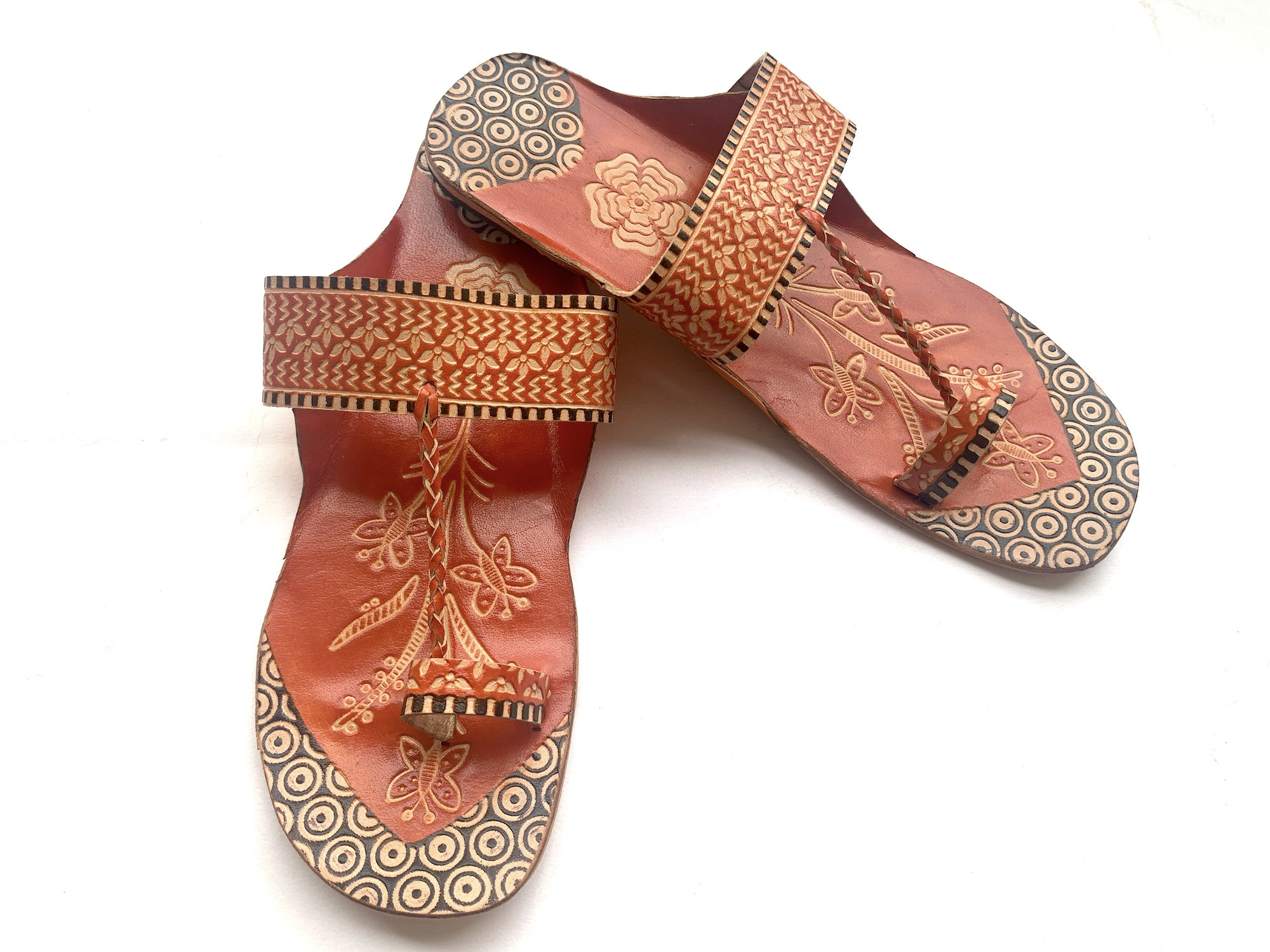 Rust Orange Leather Women's Flat Sandals, Flip Flops, Slip Ons, Summer ...