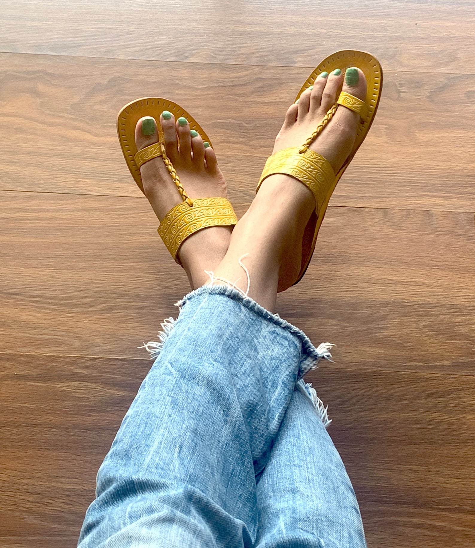 Boho Style Lemon Yellow Women's Handmade Slip Ons Sandals - Etsy