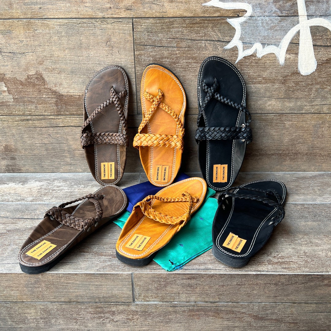 Sandales marrons croisées Kolhapuri pour homme Appartements et ...