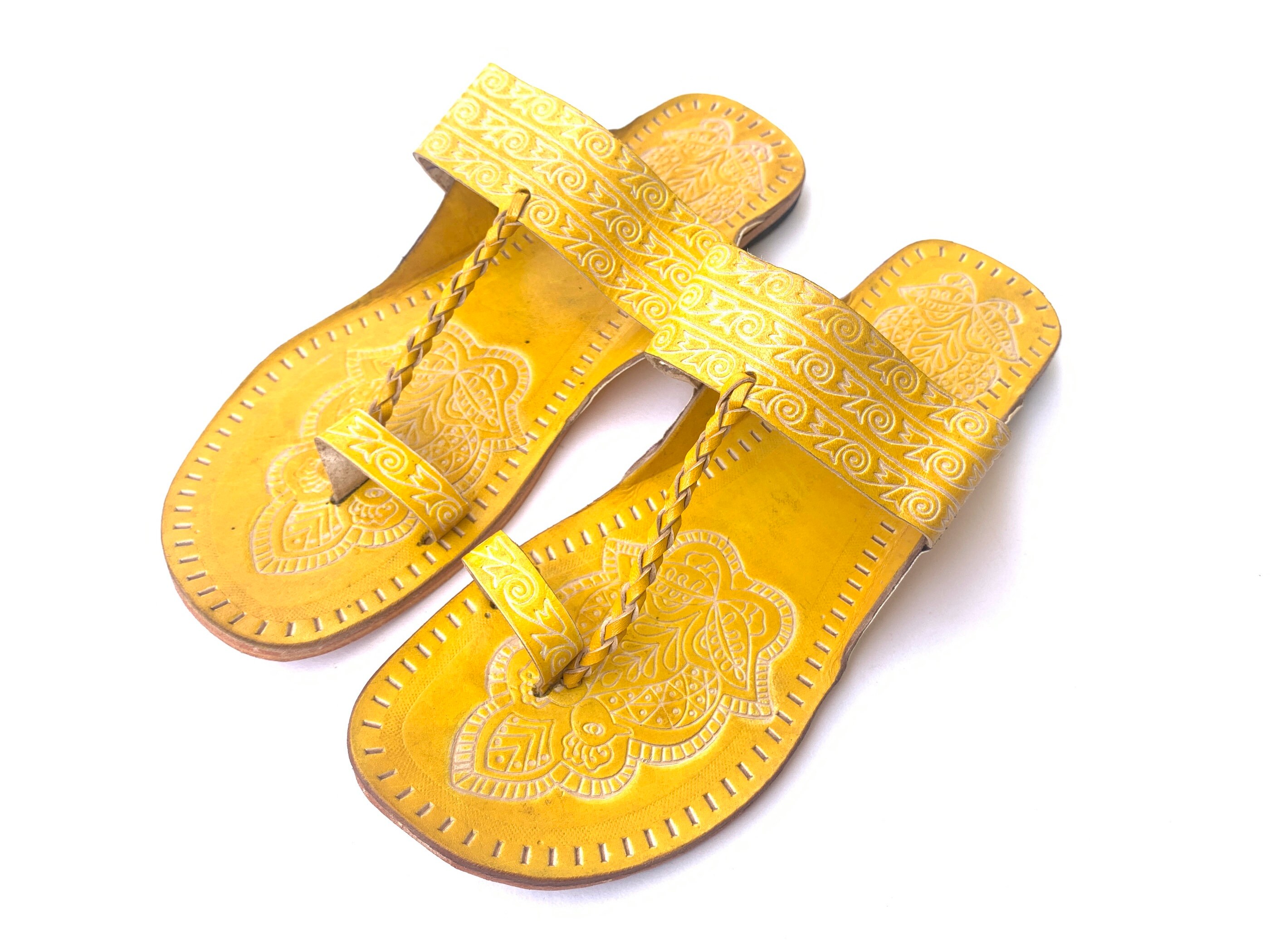 Boho Style Lemon Yellow Women's Handmade Slip Ons Sandals - Etsy