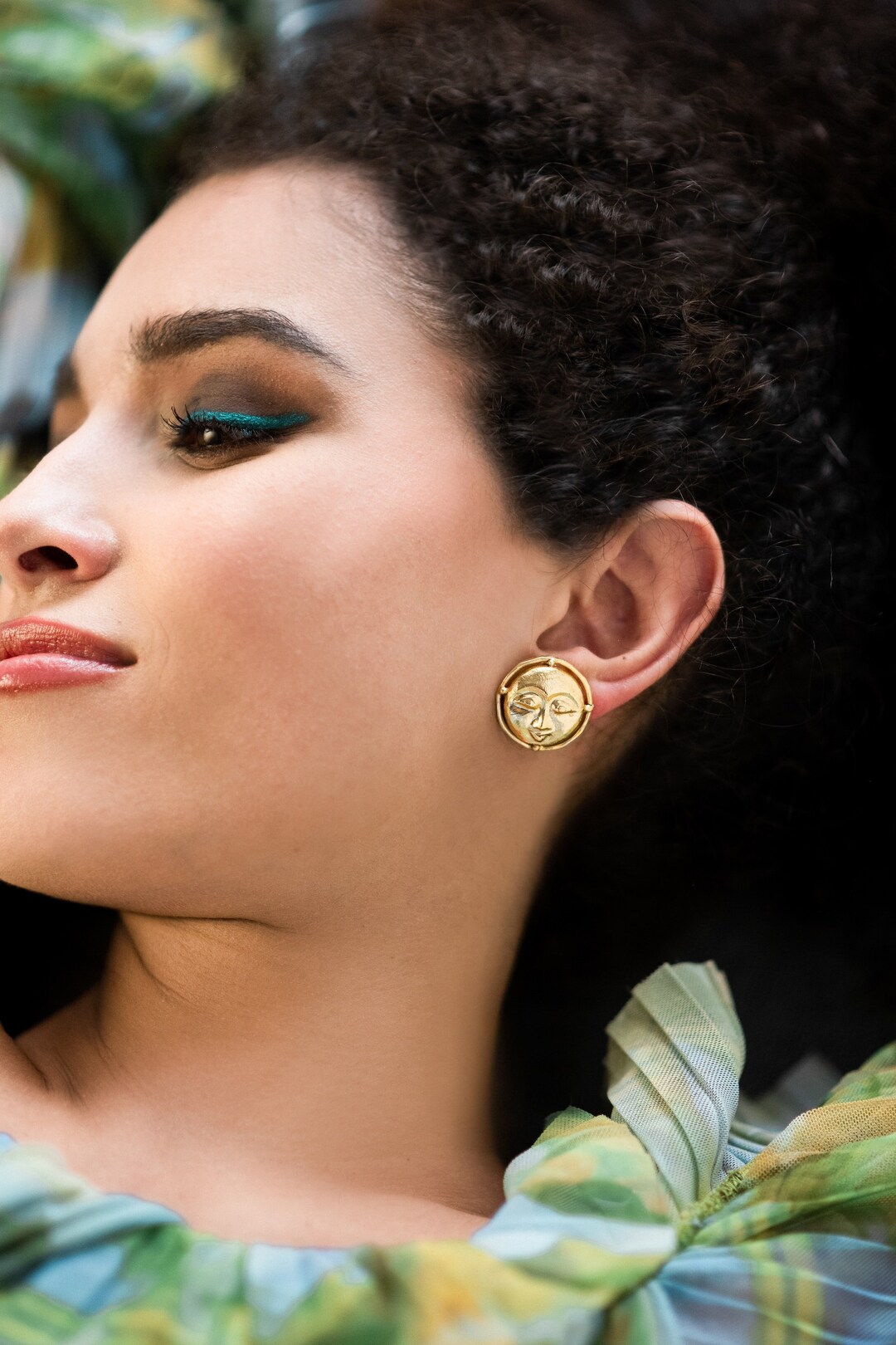 Round Moon Face Gold Statement Stud Earrings - Boho Chic Celestial ...