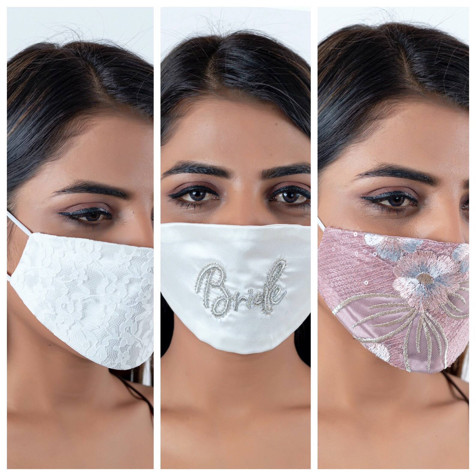 Women Wedding Face Mask Set of 3 Bride Mask White Lace Mask | Etsy