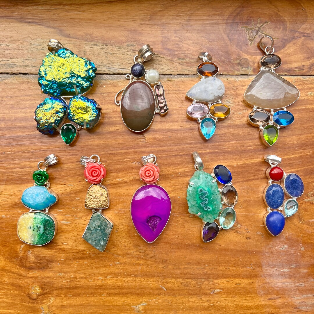 Colorful Chunky Large Gemstone Boho Style Pendants, Gemstone Bohemian ...