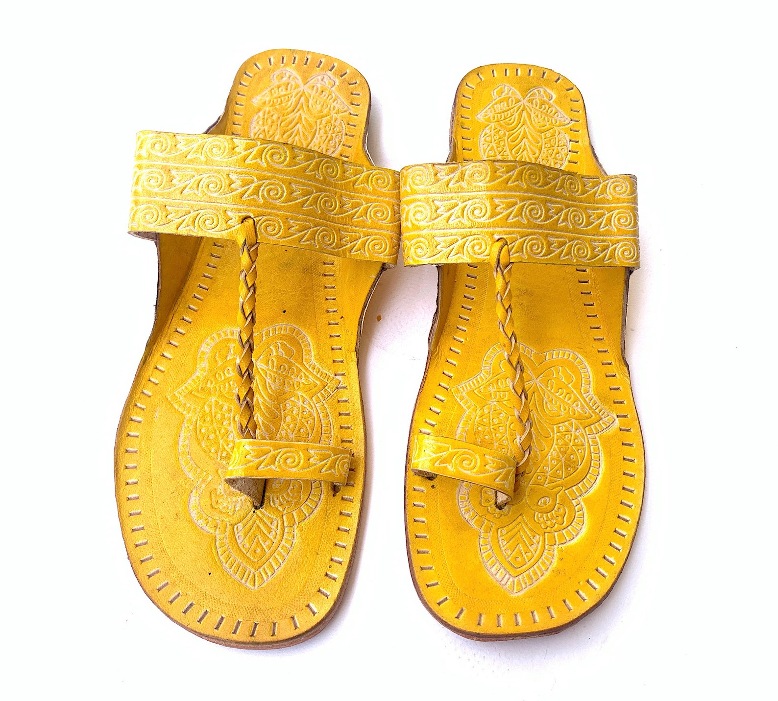Boho Style Lemon Yellow Women's Handmade Slip Ons Sandals - Etsy