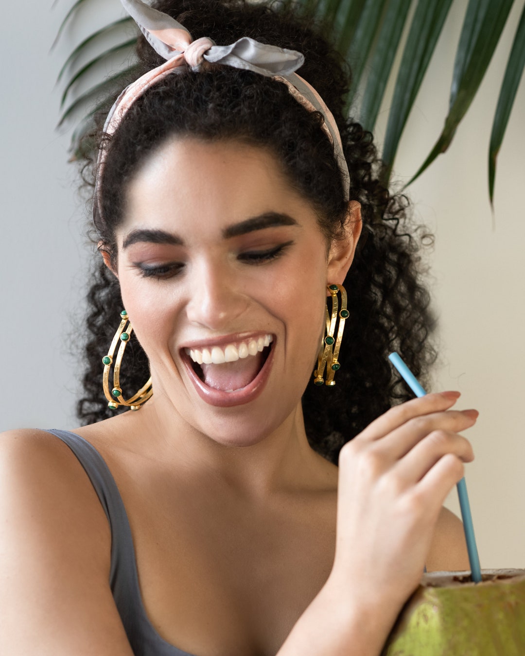 Green and Gold Chunky Boho Hoop Statement Earrings, Large Hoops, Geometric Oversized Hoops - Etsy