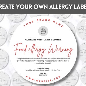 EDITABLE Allergy Label Template, Allergen Label, Allergy Information ...