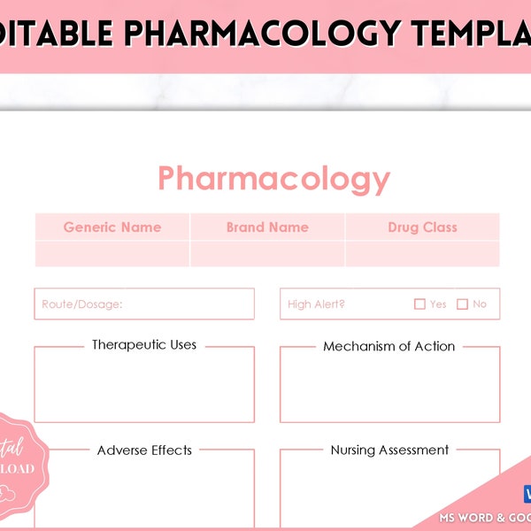 Nursing Pharmacology Template Editable - Etsy
