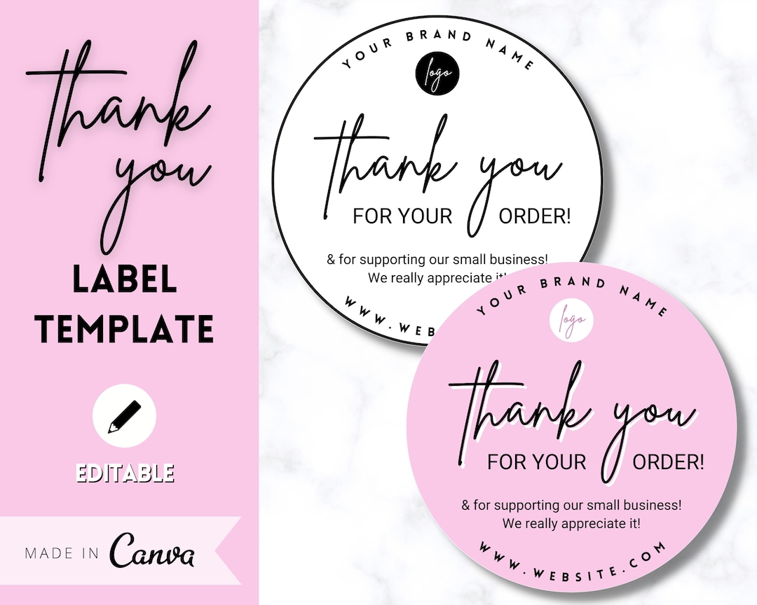 EDITABLE Thank You Sticker, Digital Thank You Label Template, Thank You ...