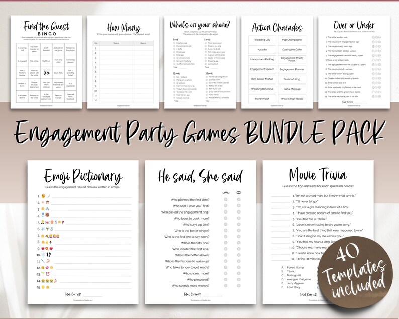 Engagement Party Games Bundle! 40 Printable Engagement Games, Fun ...