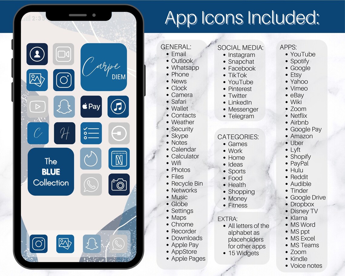 Ios 14 App Icon BUNDLE 850 Dusty BLUE App Icons Navy Blue | Etsy