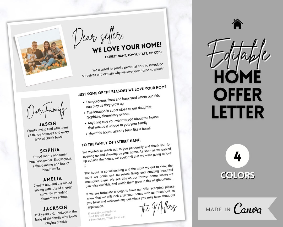 EDITABLE Home Offer Letter Template! Letter to Seller, Buyer Offer ...