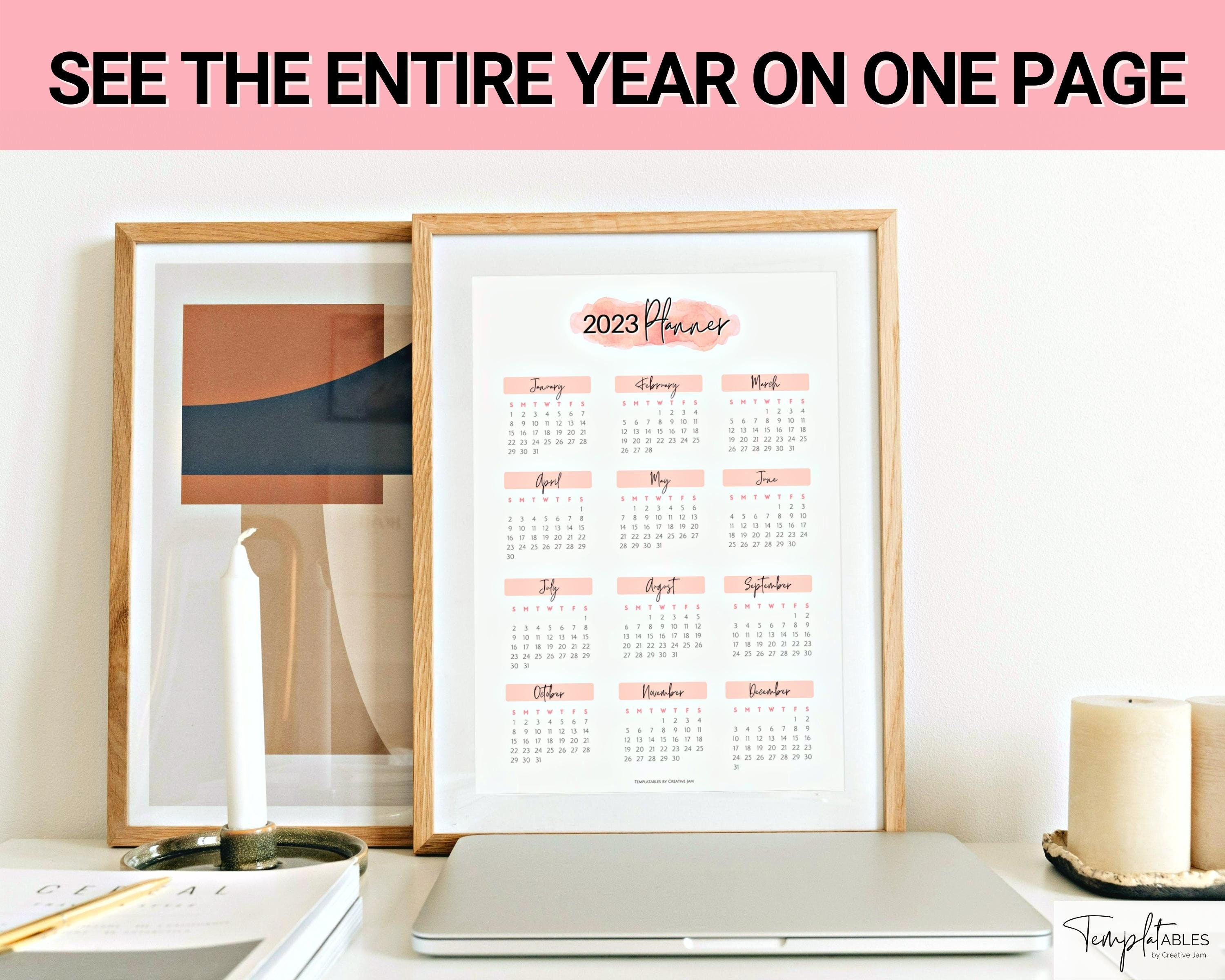 2023 Wall Calendar Printable Year at a Glance Calendar Year - Etsy