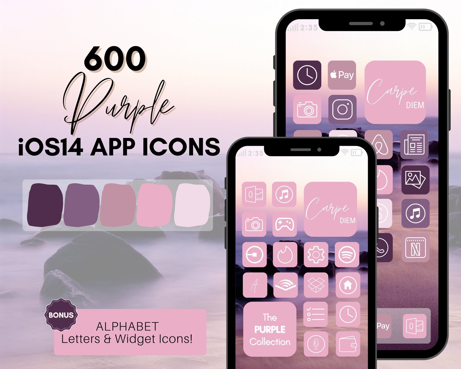 PURPLE Theme Ios 14 App Icons 600 Violet Lavender Lilac Pink | Etsy