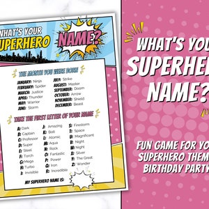 Superhero Party Sign, GIRLS What’s Your Superhero Name? Game, Super ...
