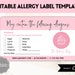 EDITABLE Allergy Label Template Allergen Label Allergy - Etsy UK