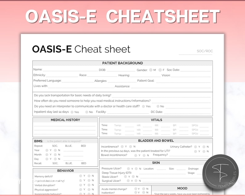 OASIS-E Cheatsheet, Oasis Home Health Nurse Template, Nurse Report ...