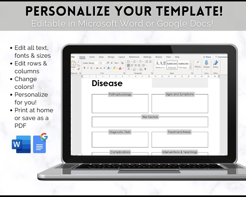 EDITABLE Nursing Patho Disease Template Pathophysiology - Etsy
