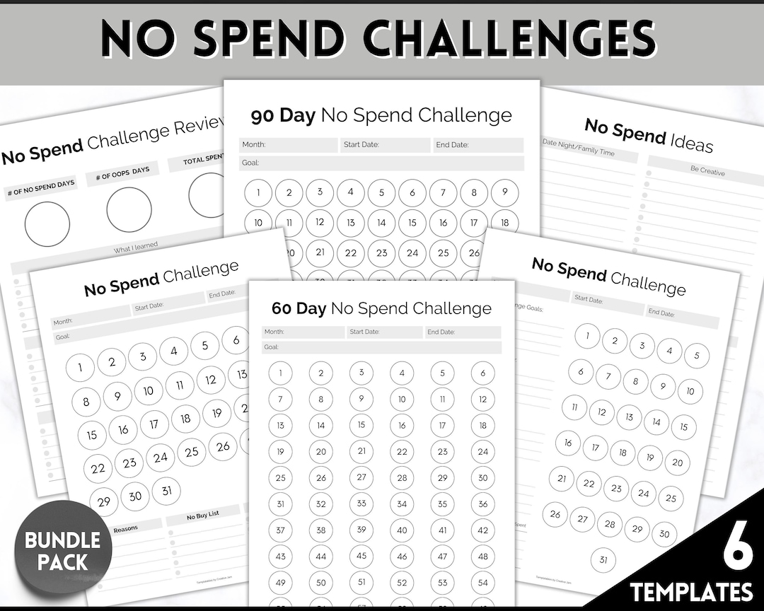 No Spend Challenge BUNDLE, Printable Savings Challenge, 30 Day ...