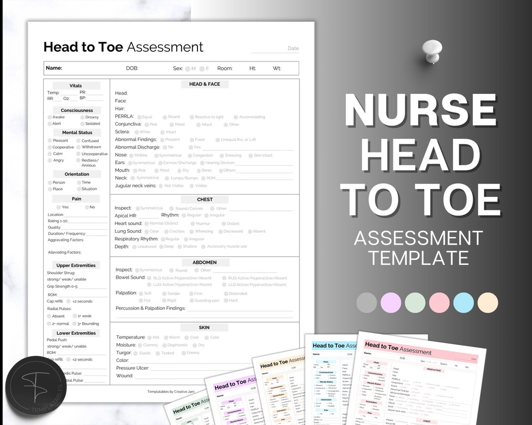 Head to Toe Assessment Sheet, Head-to-toe Assessment Guide, Nursing ...