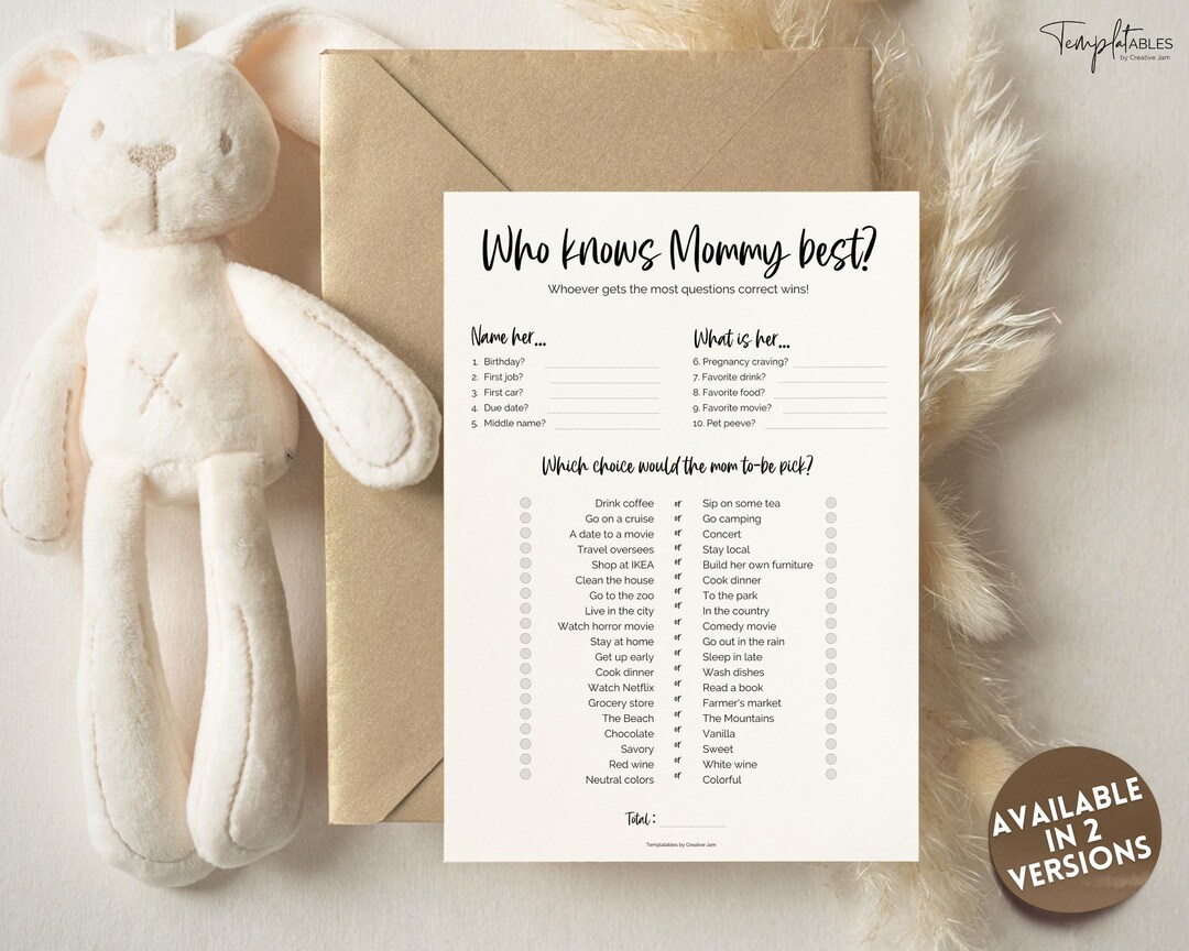 Who Knows Mommy Best? Baby Shower Games, Printable Would She Rather ...