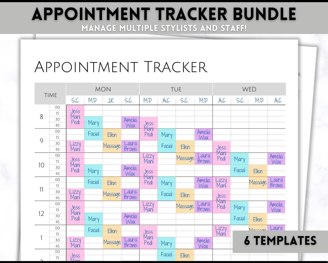 Appointment Tracker Printable, 15 Minute, Salon Planner, Therapist Appt ...