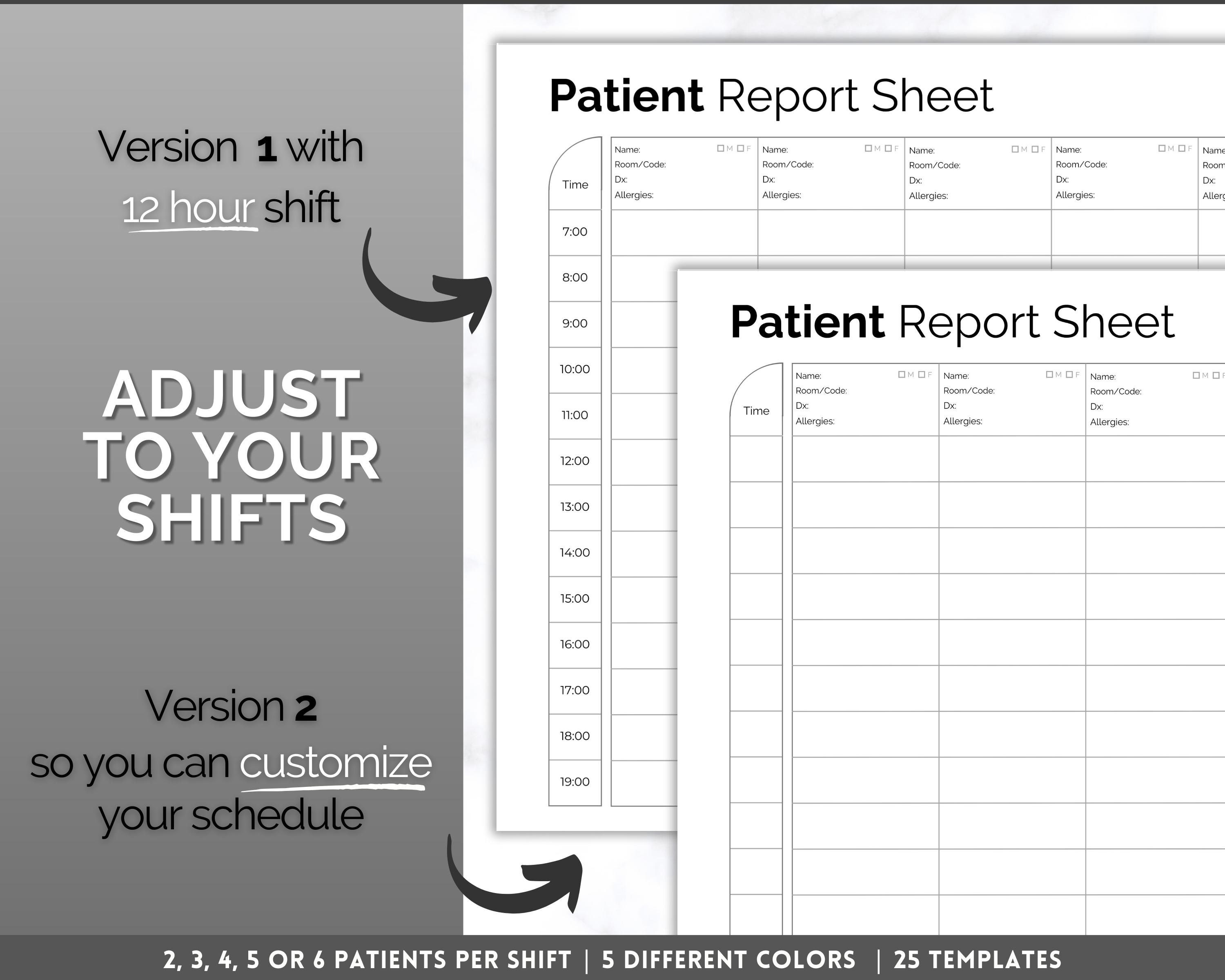 Nurse SHIFT Report Sheet Bundle, 5 Colors, Nurse Brain, ICU Nurse ...