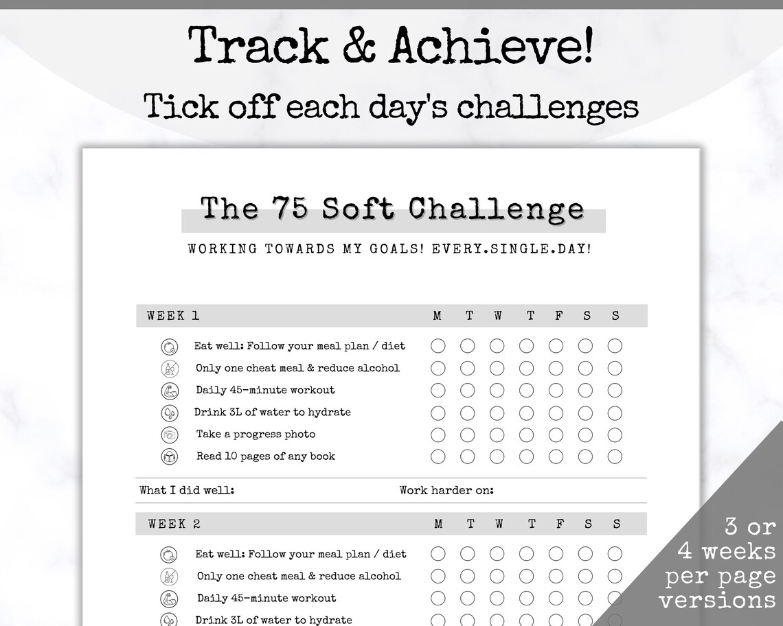 EDITABLE 75 SOFT Challenge Tracker 75soft Printable 75soft Etsy