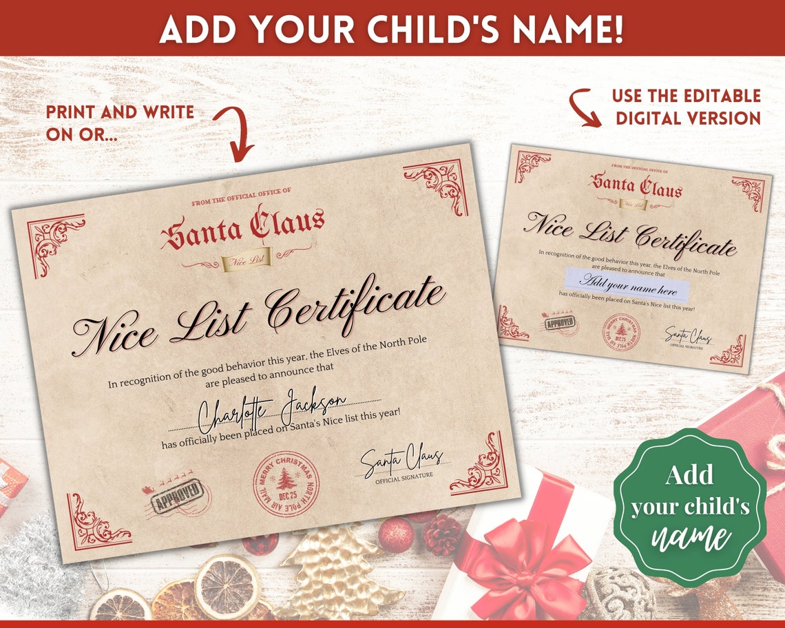 Nice List Certificate Editable Christmas Certificate - Etsy UK