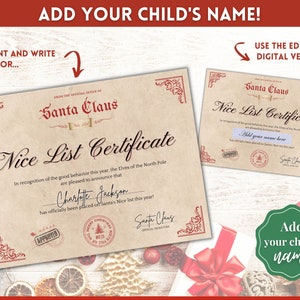 EDITABLE Christmas Nice List Certificate, Certificate Template, Holiday ...