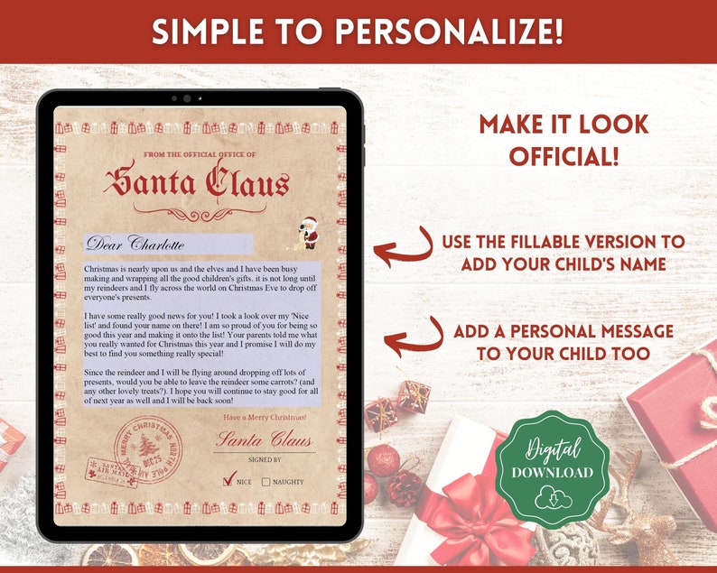 Letter From Santa Printable Personalize North Pole Mail Nice - Etsy