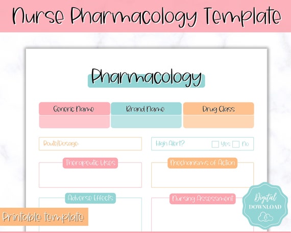 Nursing Pharmacology Template Printable Nursing Notes - Etsy