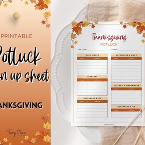 Thanksgiving Potluck Sign up Sheet, Potluck Signup Sheet, Thanksgiving ...