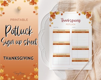 Printable Thanksgiving Potluck Sign up Sheet, Thanksgiving Dinner ...