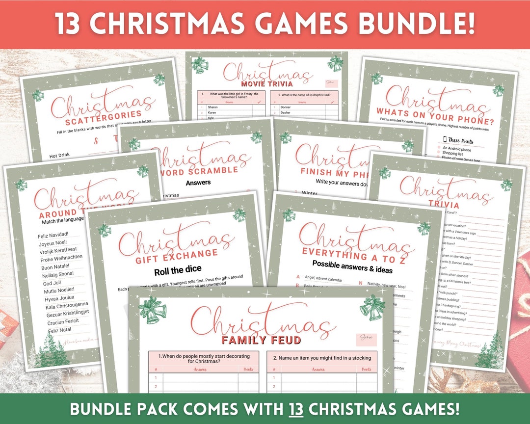 CHRISTMAS GAMES BUNDLE! 13 Holiday Game Printables! Fun Family Activity ...